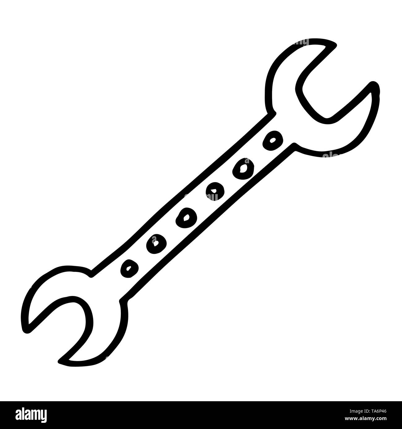 Black and white hand drawn wrench isolated on white. Tool illustration ...