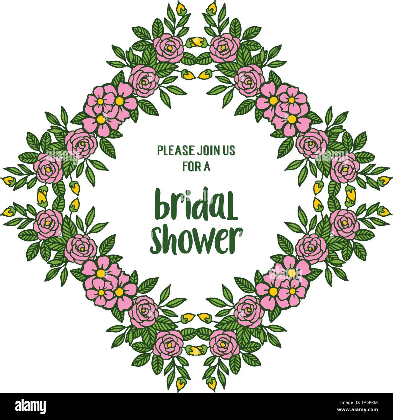 Vector illustration bridal shower with texture of leaf flower frame ...