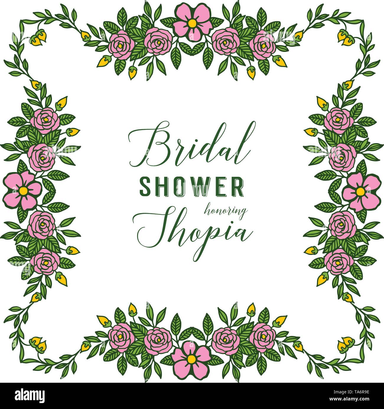 Vector illustration various shape pink flower frame for card bridal ...