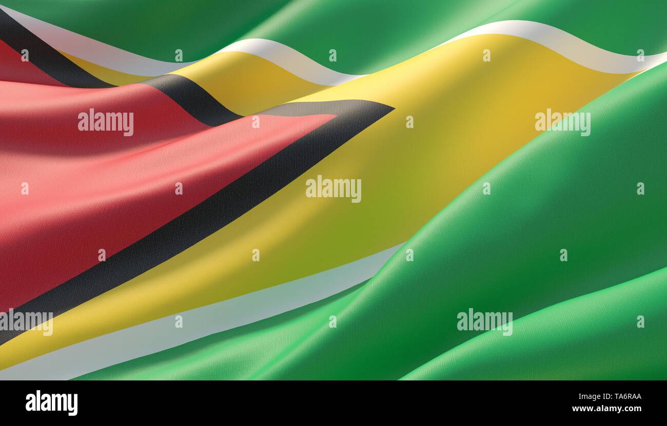 Waved highly detailed close-up flag of Guyana. 3D illustration Stock Photo - Alamy