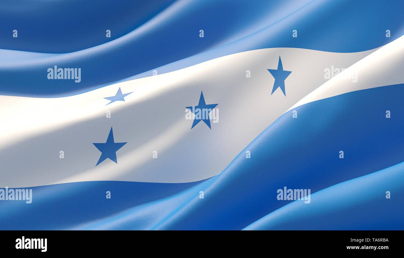 Waved highly detailed close-up flag of Honduras. 3D illustration Stock ...