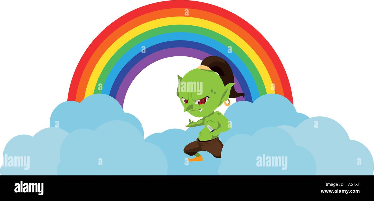ugly troll with rainbow magic character vector illustration design ...