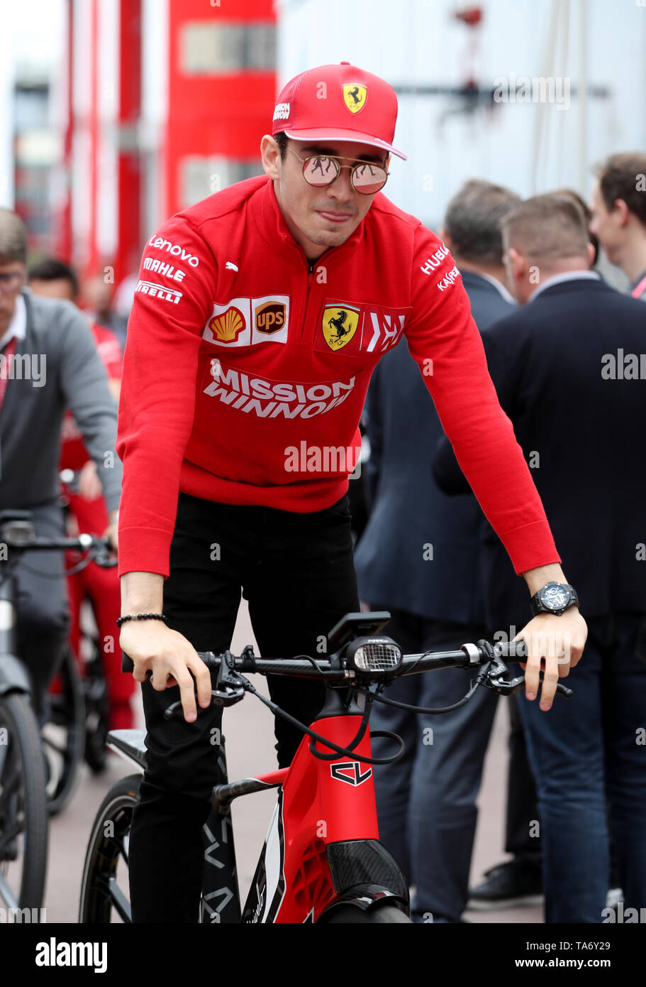 Charles LeClerc on his bike in the paddock at the Circuit de Monaco ...