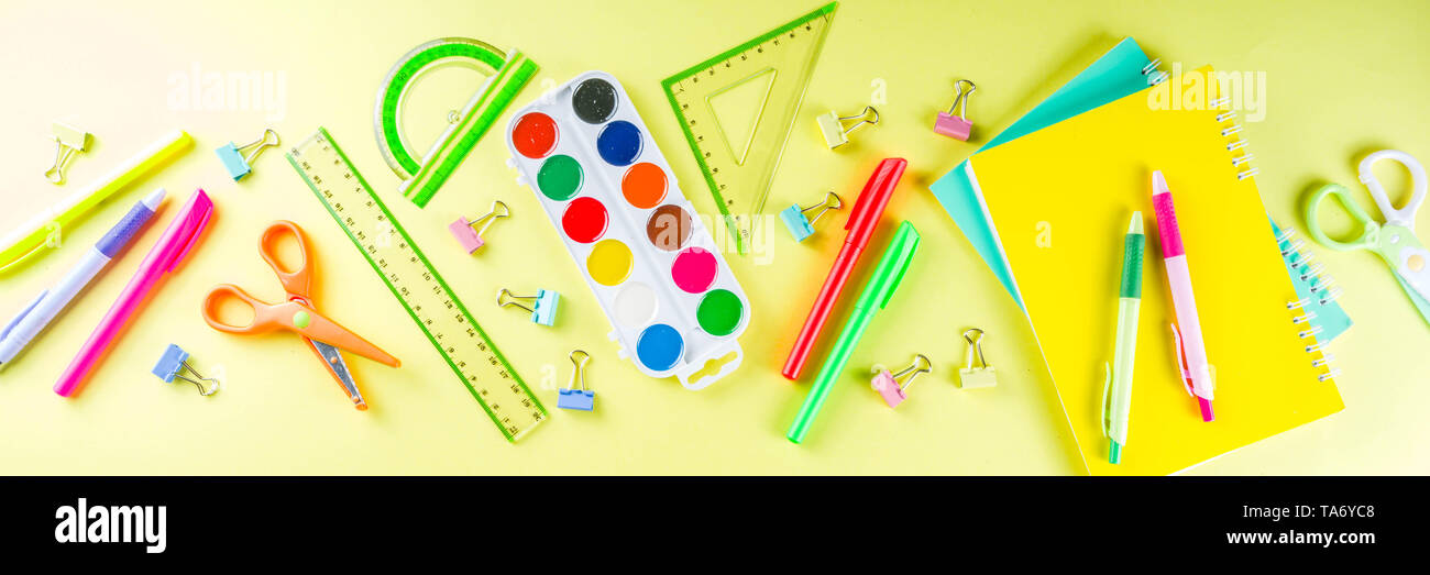 Colorful back to school background. Bright background with school ...