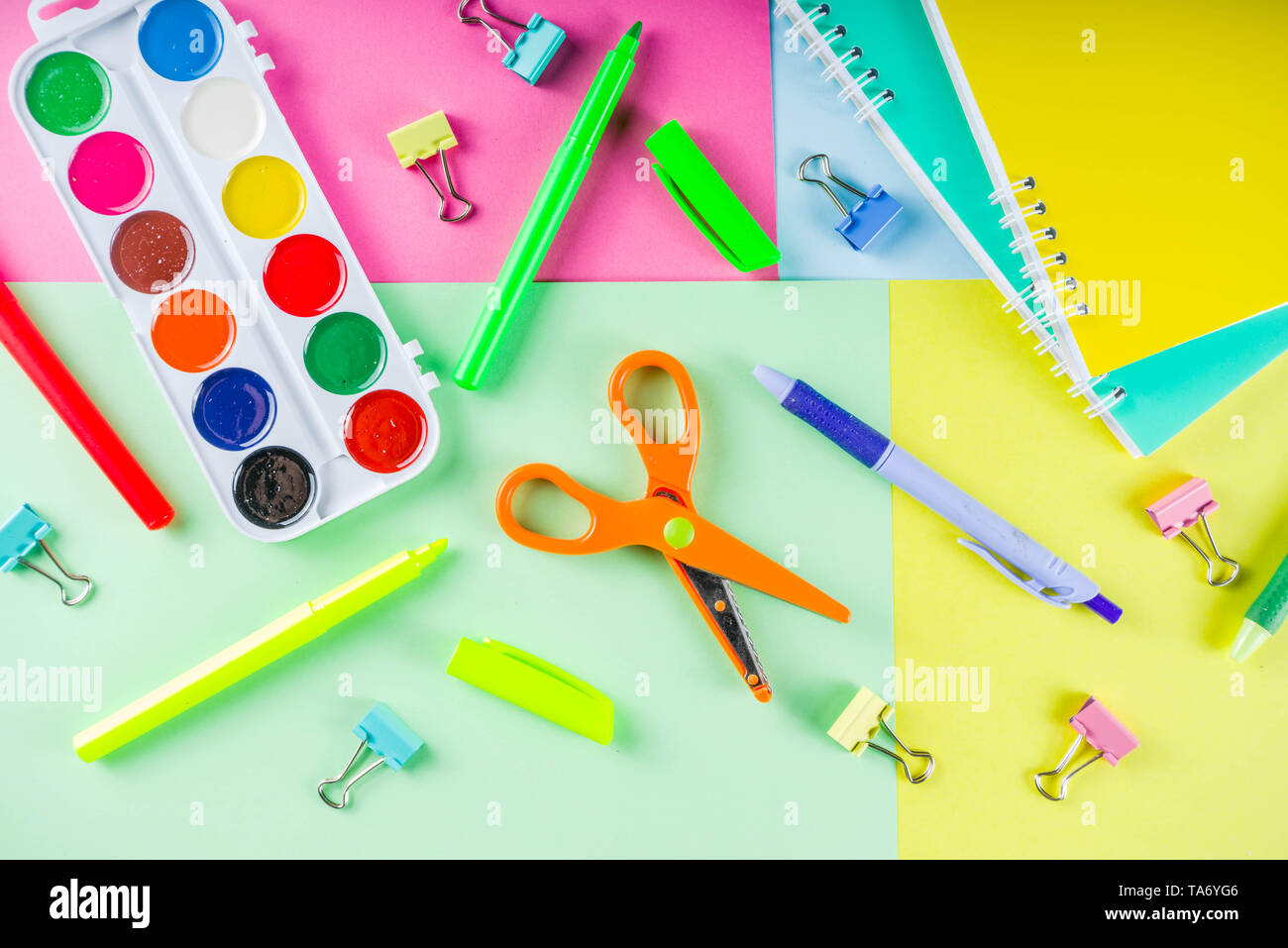 Colorful back to school background. Bright background with school ...