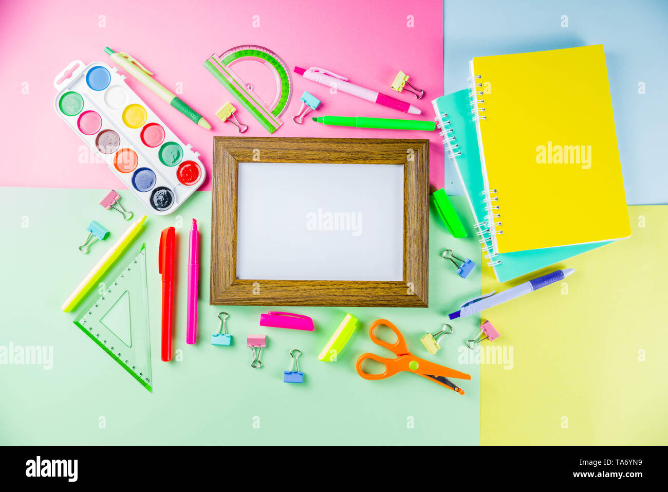 Colorful back to school background. Bright background with school ...