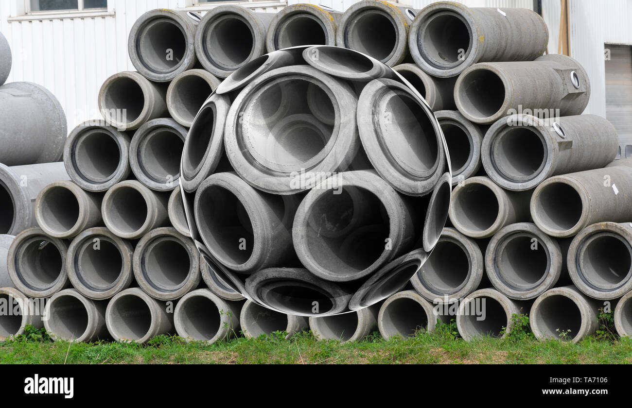 Concrete pipes in the grass through a lens ball, use it as art or ...