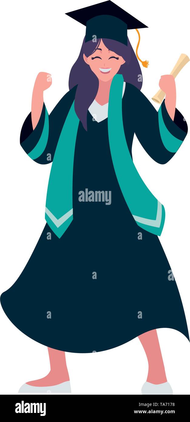 beautiful woman student graduated celebrating vector illustration ...