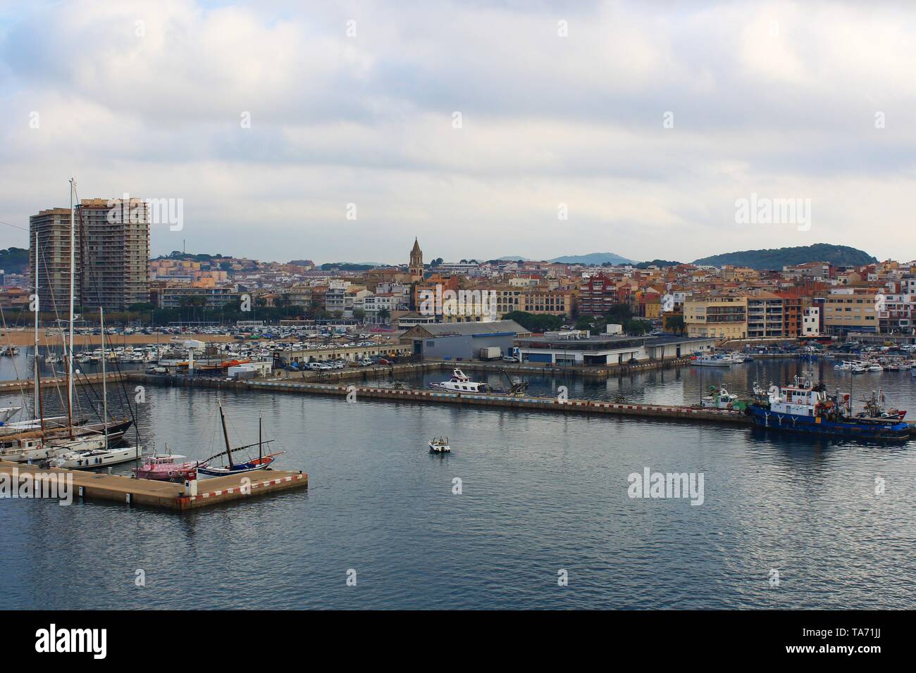 Early morning view of the town and coastline of Palamos, in the Costa ...