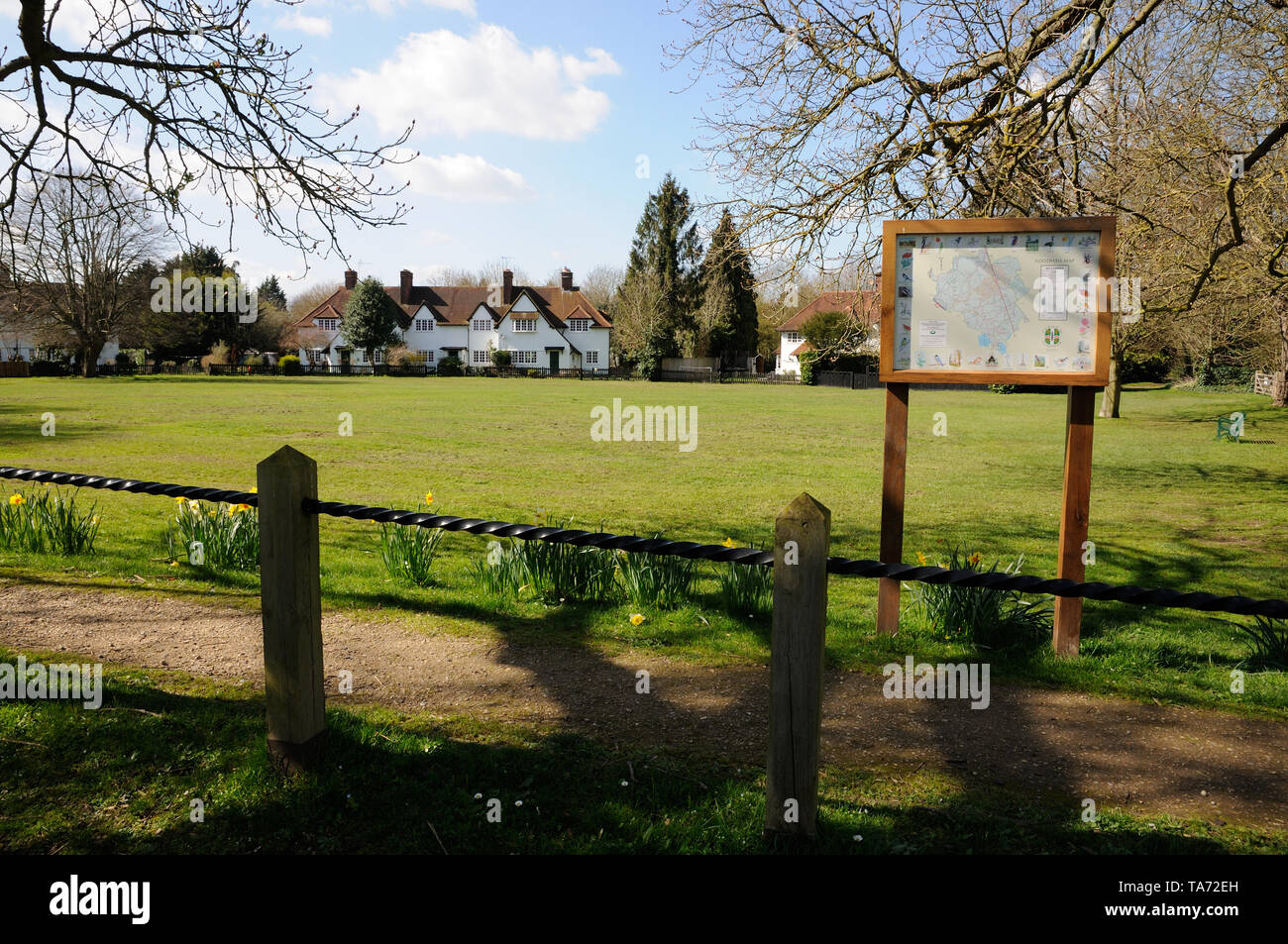 White cottages beside the green, Aldenham, Hertfordshire, were built by ...
