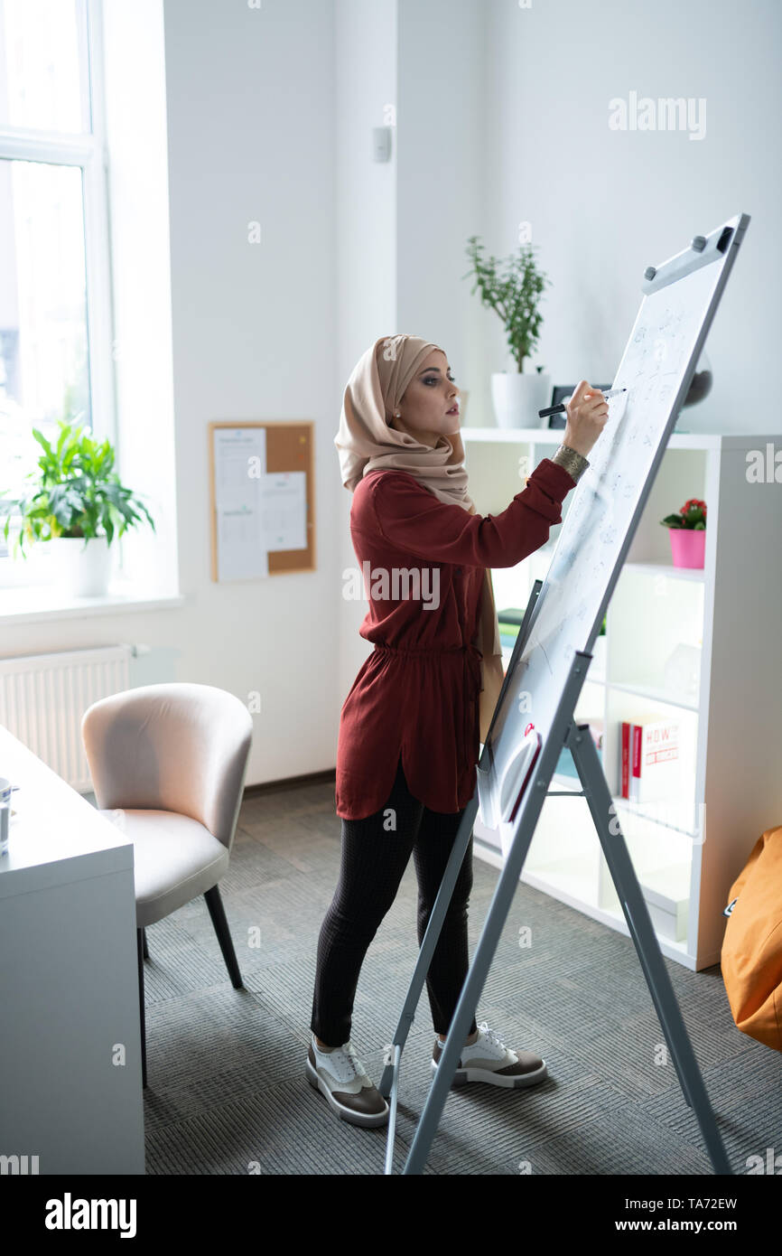 Female Muslim teacher wearing hijab standing near whiteboard Stock ...