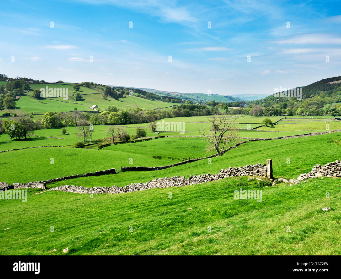 View over Nidderdale in spring from Wath Road near Pateley Bridge North ...