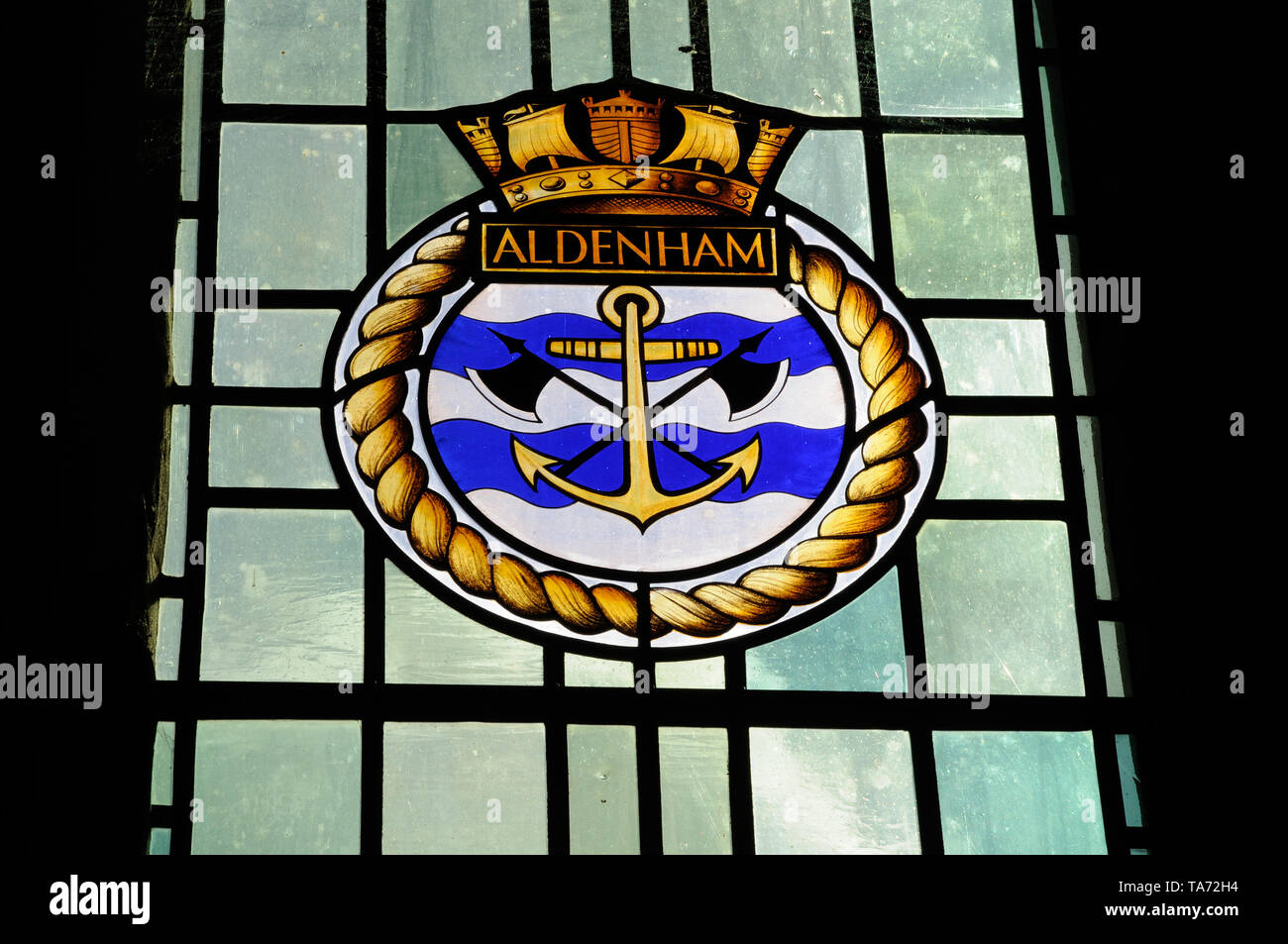 Stained glass window in memory of HMS Aldenham in St John the Baptist ...