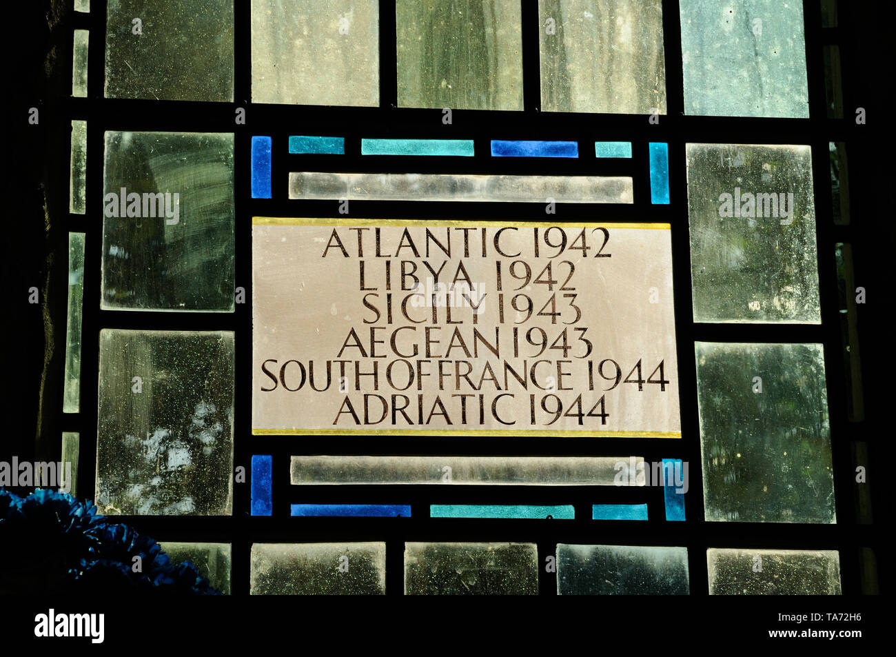 Stained glass window in memory of HMS Aldenham in St John the Baptist ...