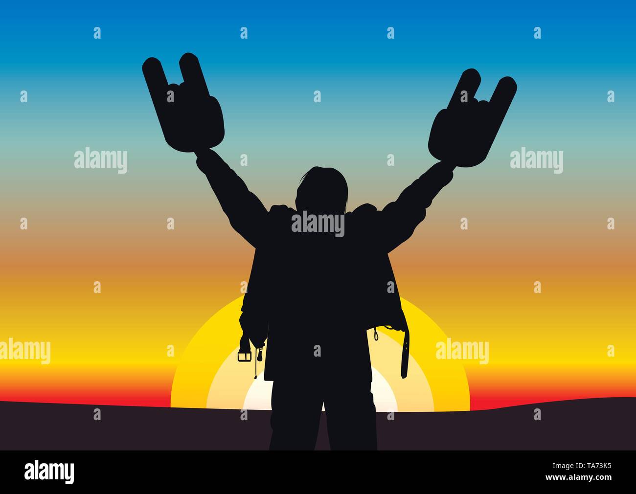 vector drawing of Hands with legs raised up standing at sunset Stock ...