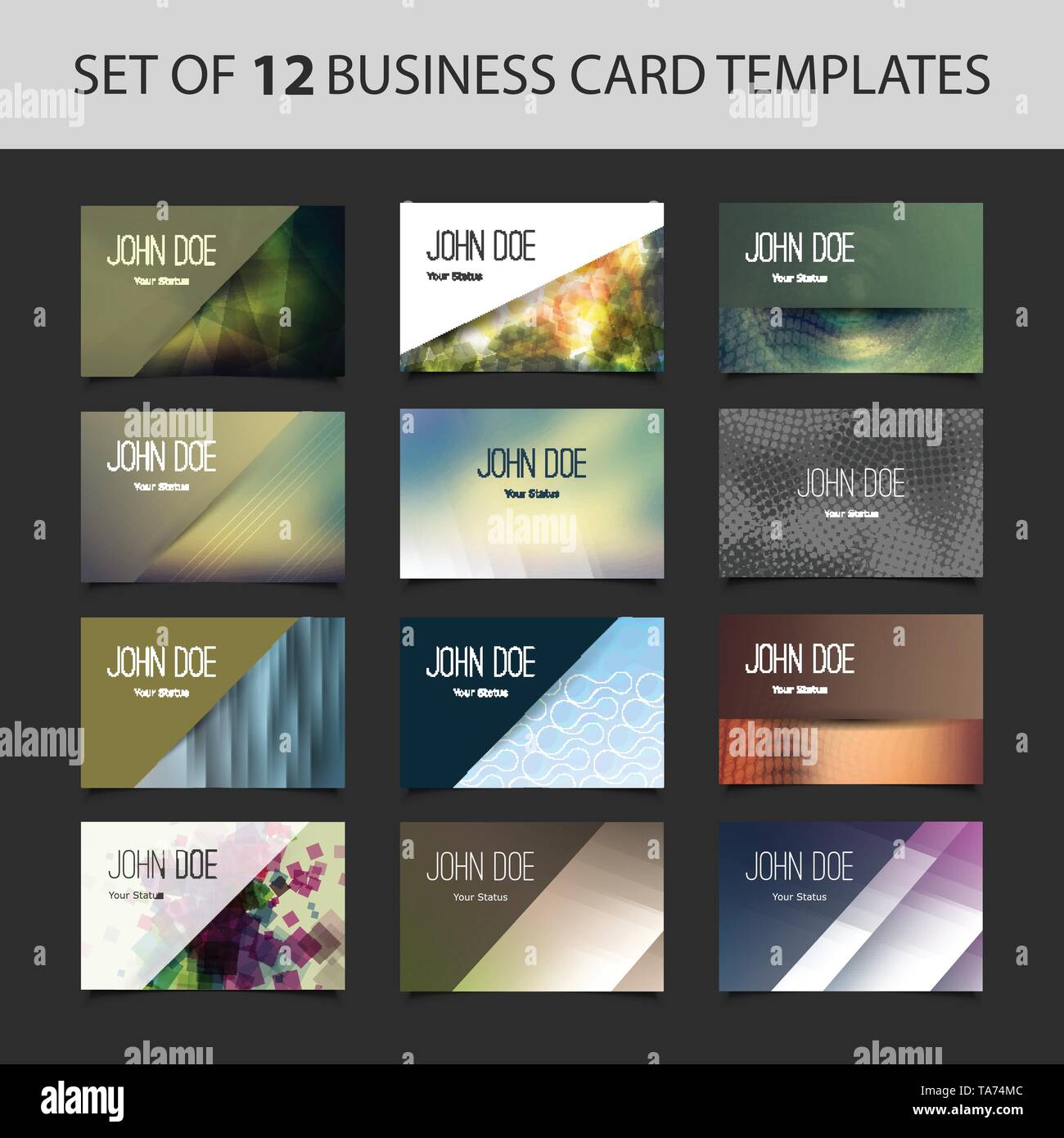 Collection of 12 Colorful Modern Styled Business or Invitation Cards ...