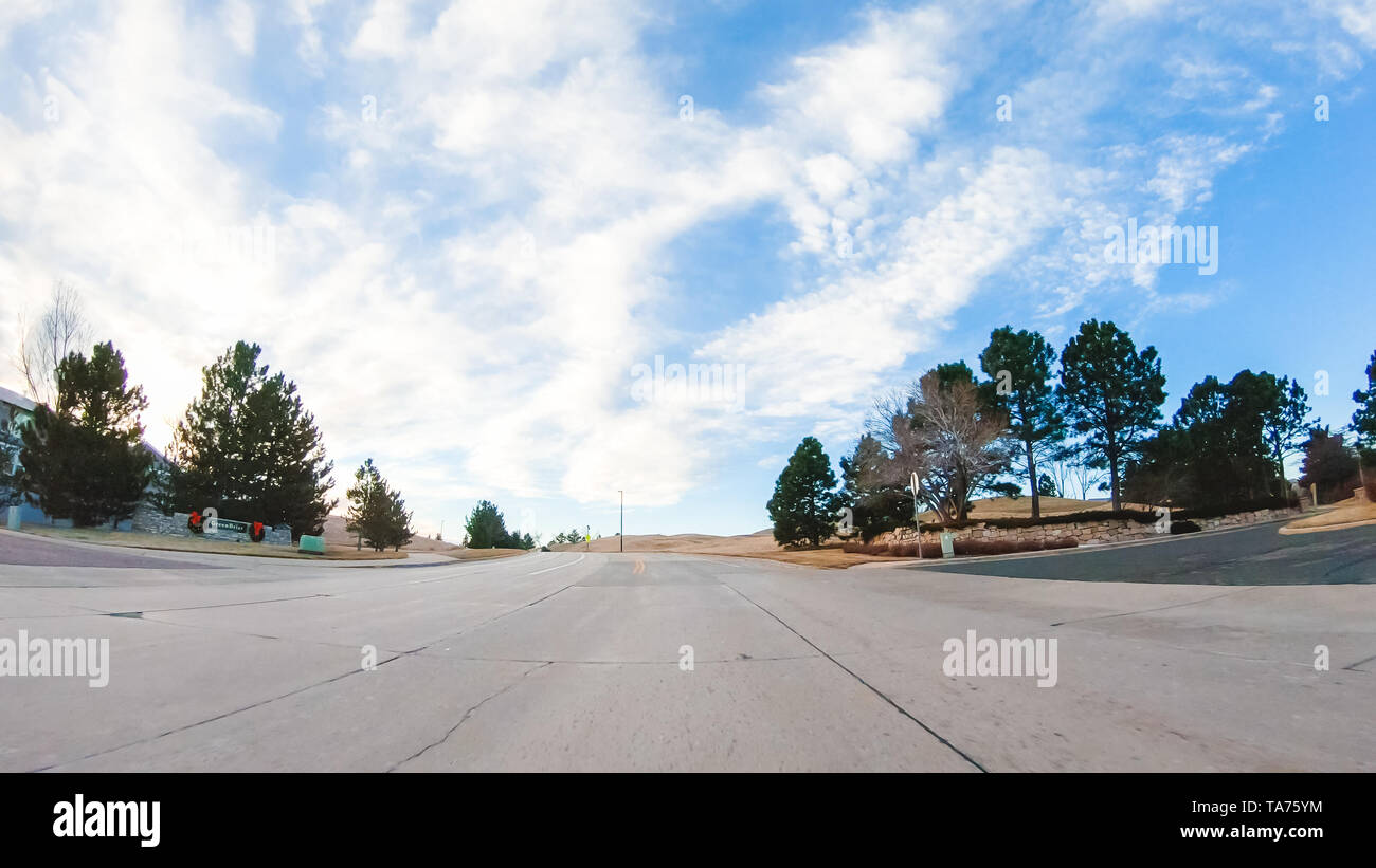 Driving through upscale residential neighborhood in suburbia Stock ...