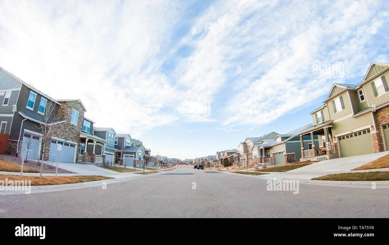 Driving through new residential neighborhood in suburbia Stock Photo ...
