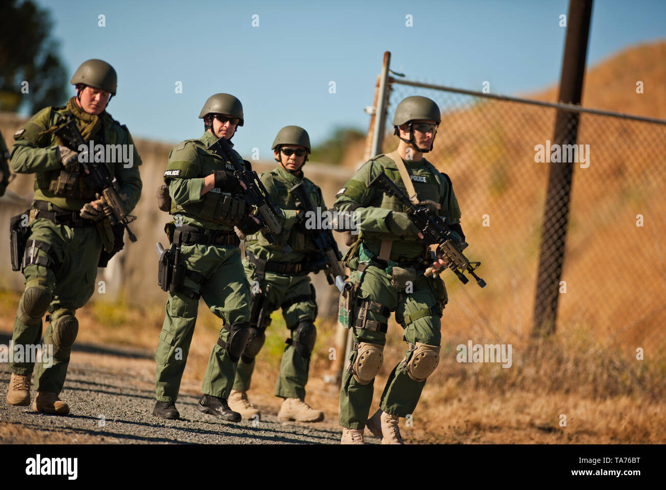 Group of police officers during an exercise at training facility Stock ...