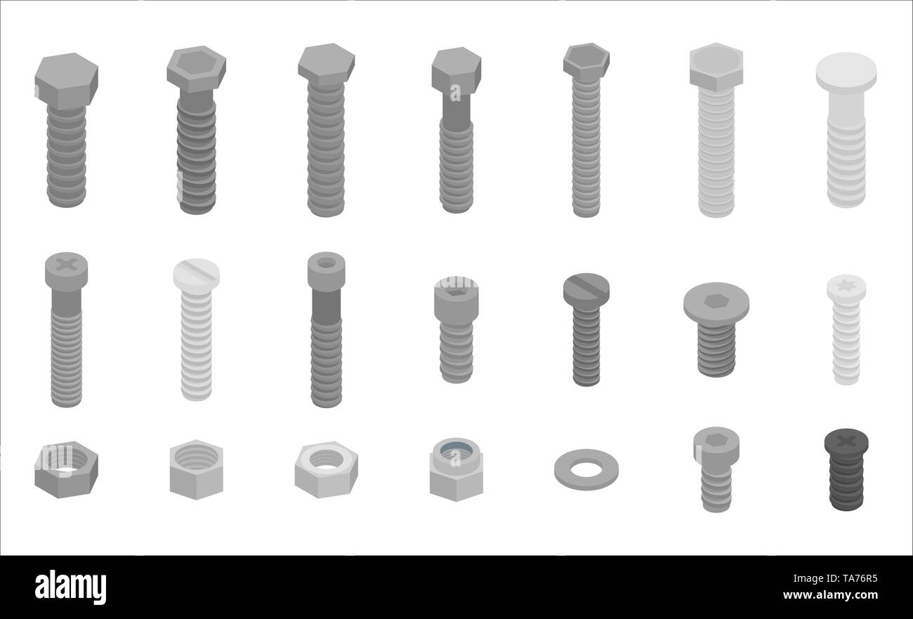 Screw-bolt icons set, isometric style Stock Vector Image & Art - Alamy