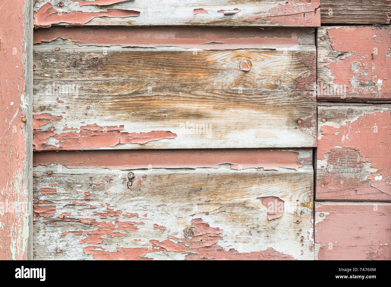 Weathered Wood Panel Wall With Peeling Paint Textured Background Stock ...