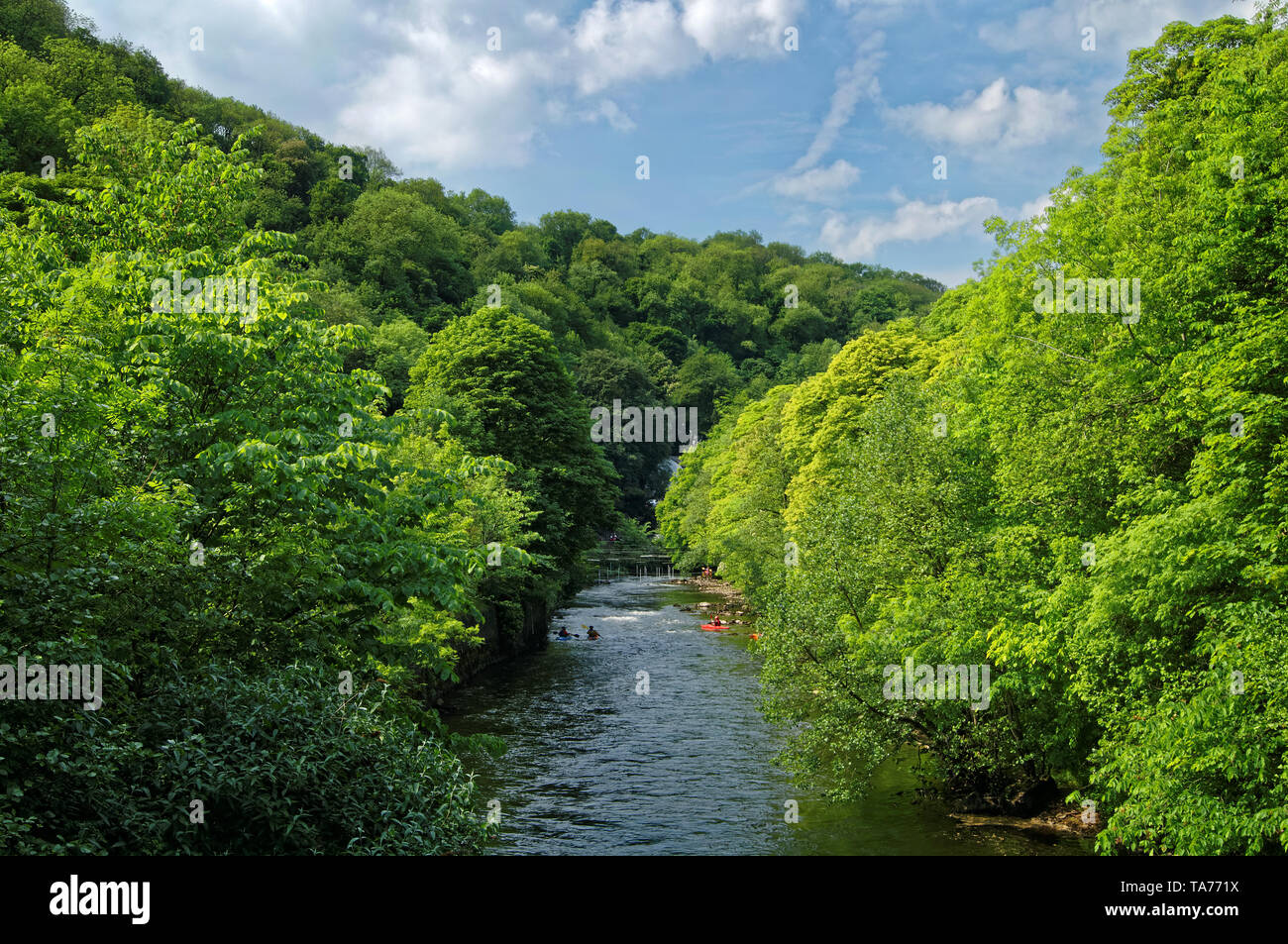 UK,Derbyshire,Matlock Bath,Canoeists on the River Derwent Stock Photo ...
