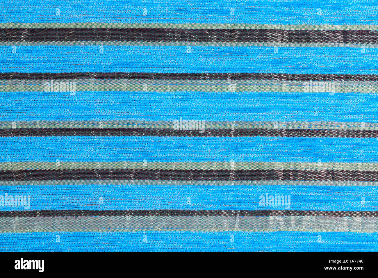 cyan striped synthetic woven upholstery fabric close-up texture and ...