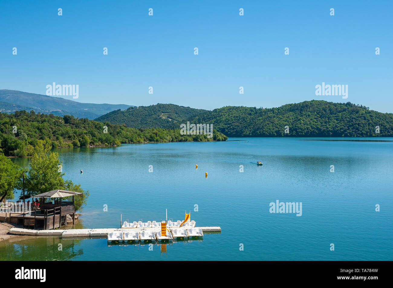 Lake Saint-Cassien with boat station, Montauroux, Var, Provence-Alpes ...