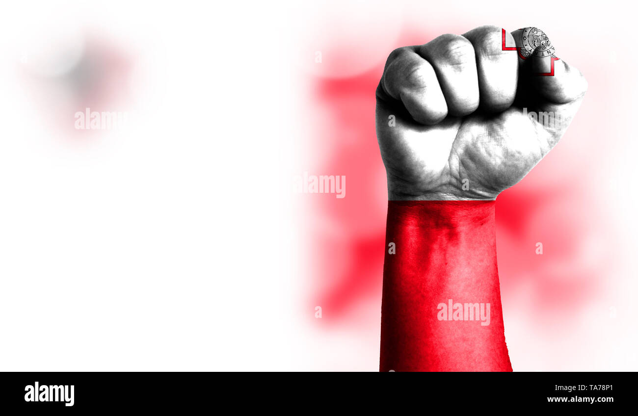 Flag of malta painted on male fist, strength,power,concept of conflict ...