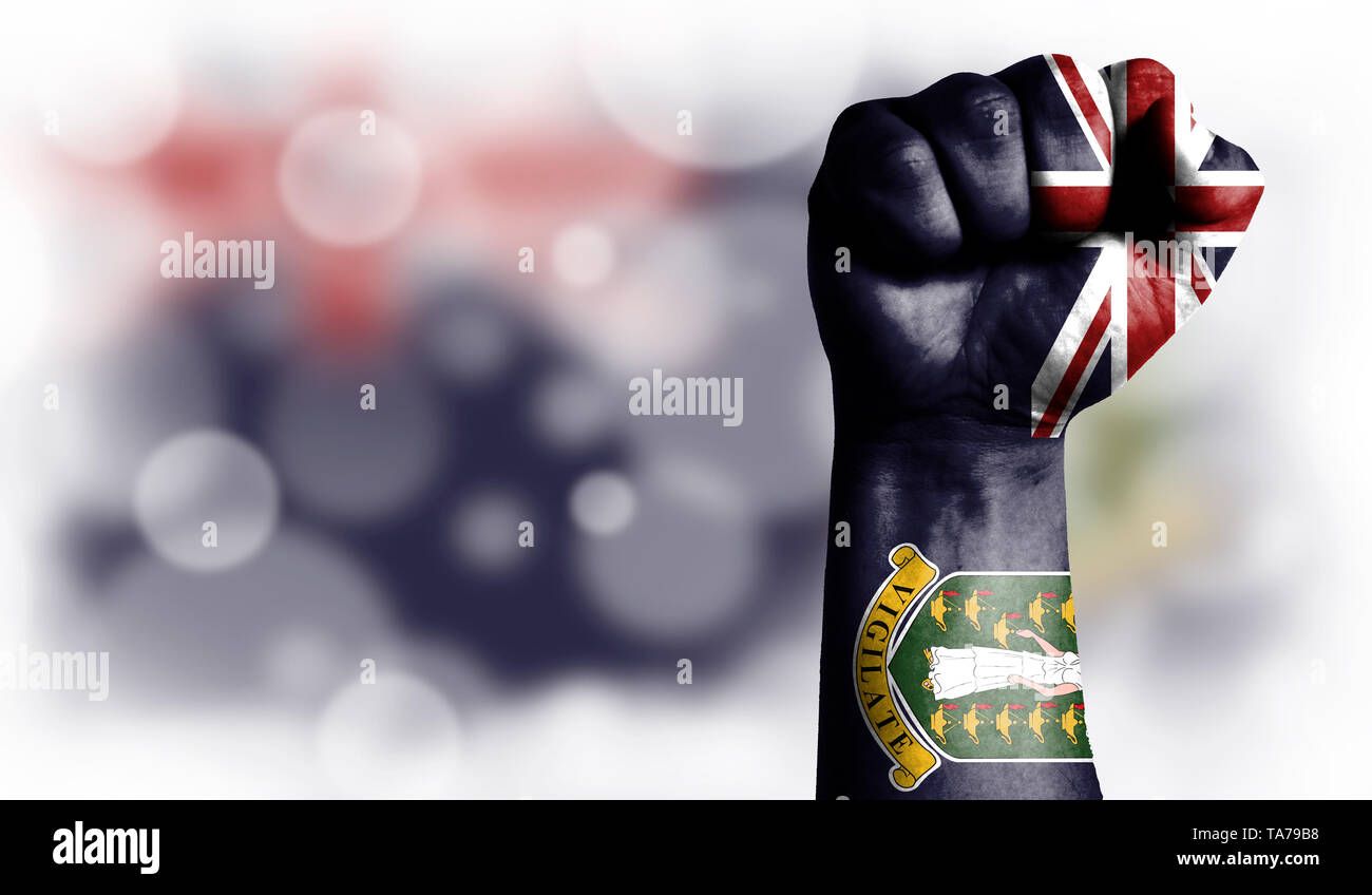 Flag of British Virgin Islands painted on male fist, strength,power ...
