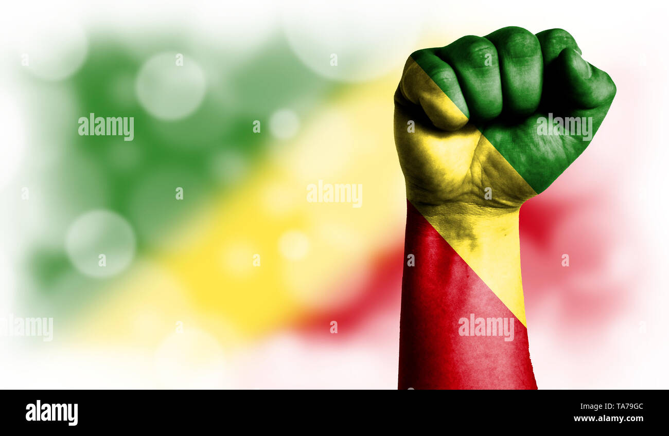 Flag of Congo,Republic painted on male fist, strength,power,concept of ...