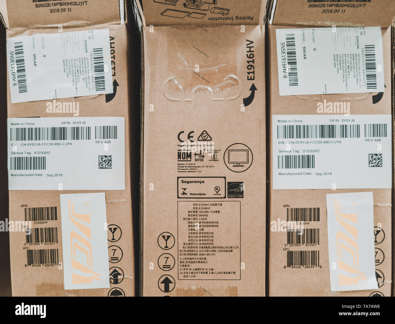 Samut Prakan, Thailand - February 8, 2019: Dell Cardboard box package ...