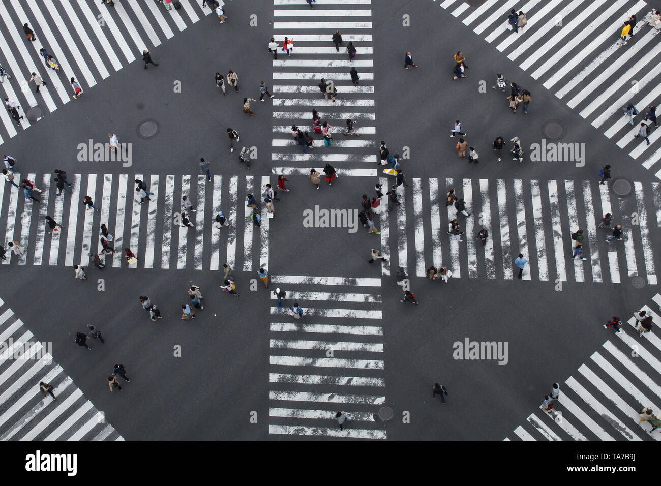 A view of a scramble crossing from above at Ginza, Tokyo Stock Photo ...