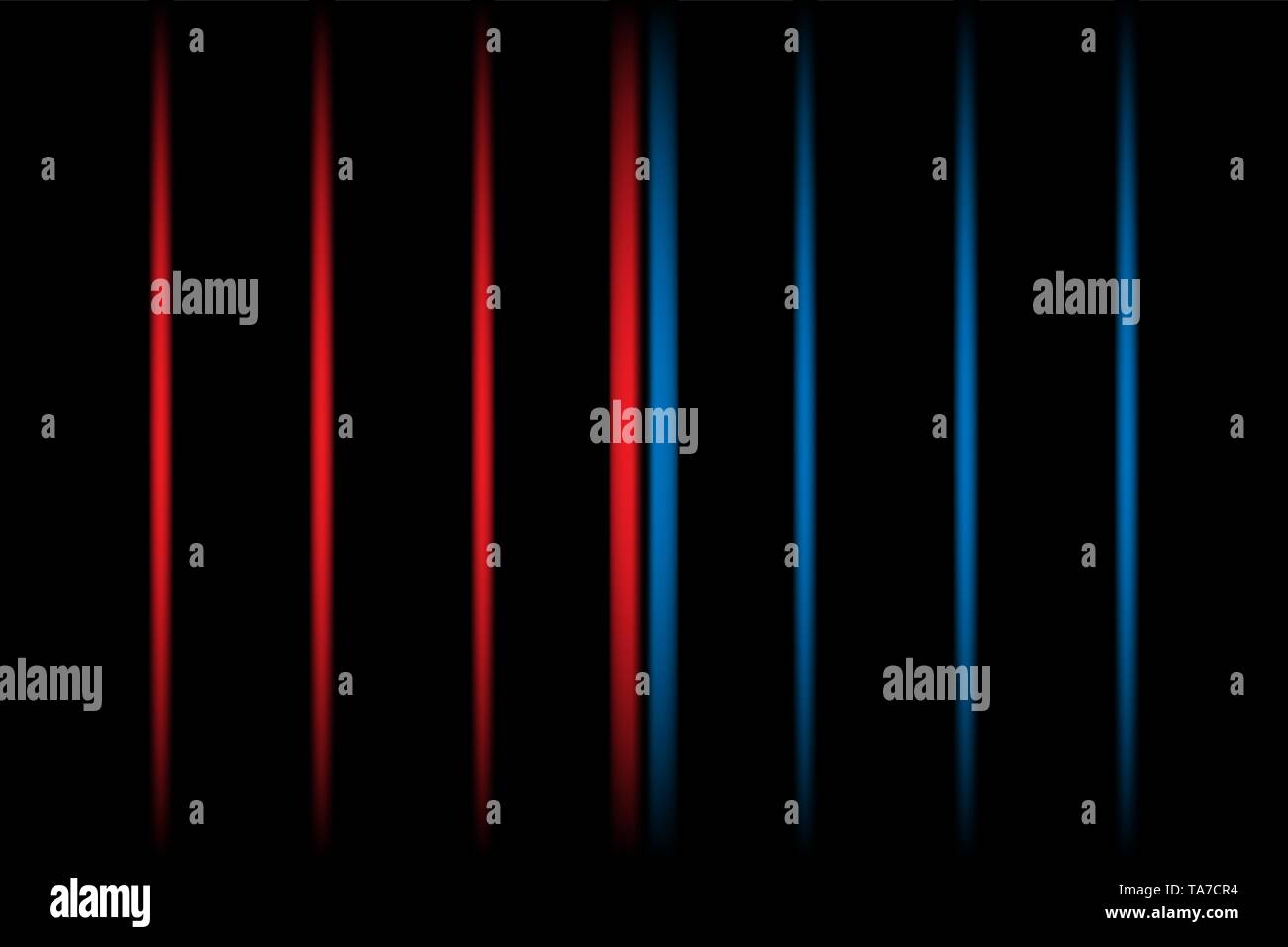 3d red and blue vertical fading neon light elements on black background ...