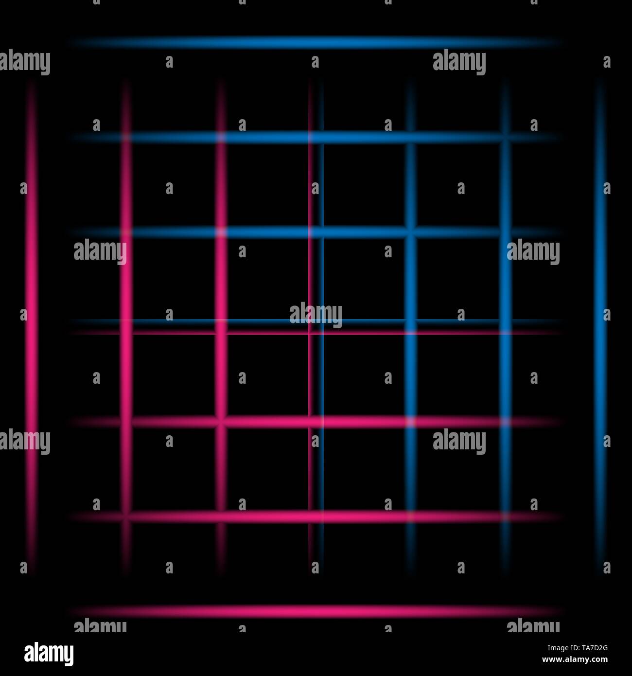 3d red and blue fading neon light elements, grid on black background ...