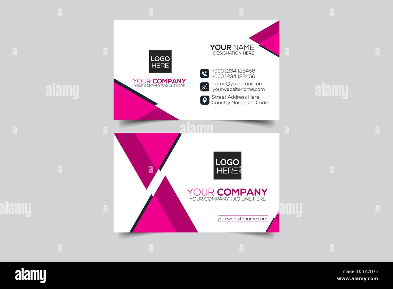 Triangle Modern Business Card Design Magenta Color Stock Vector Image ...