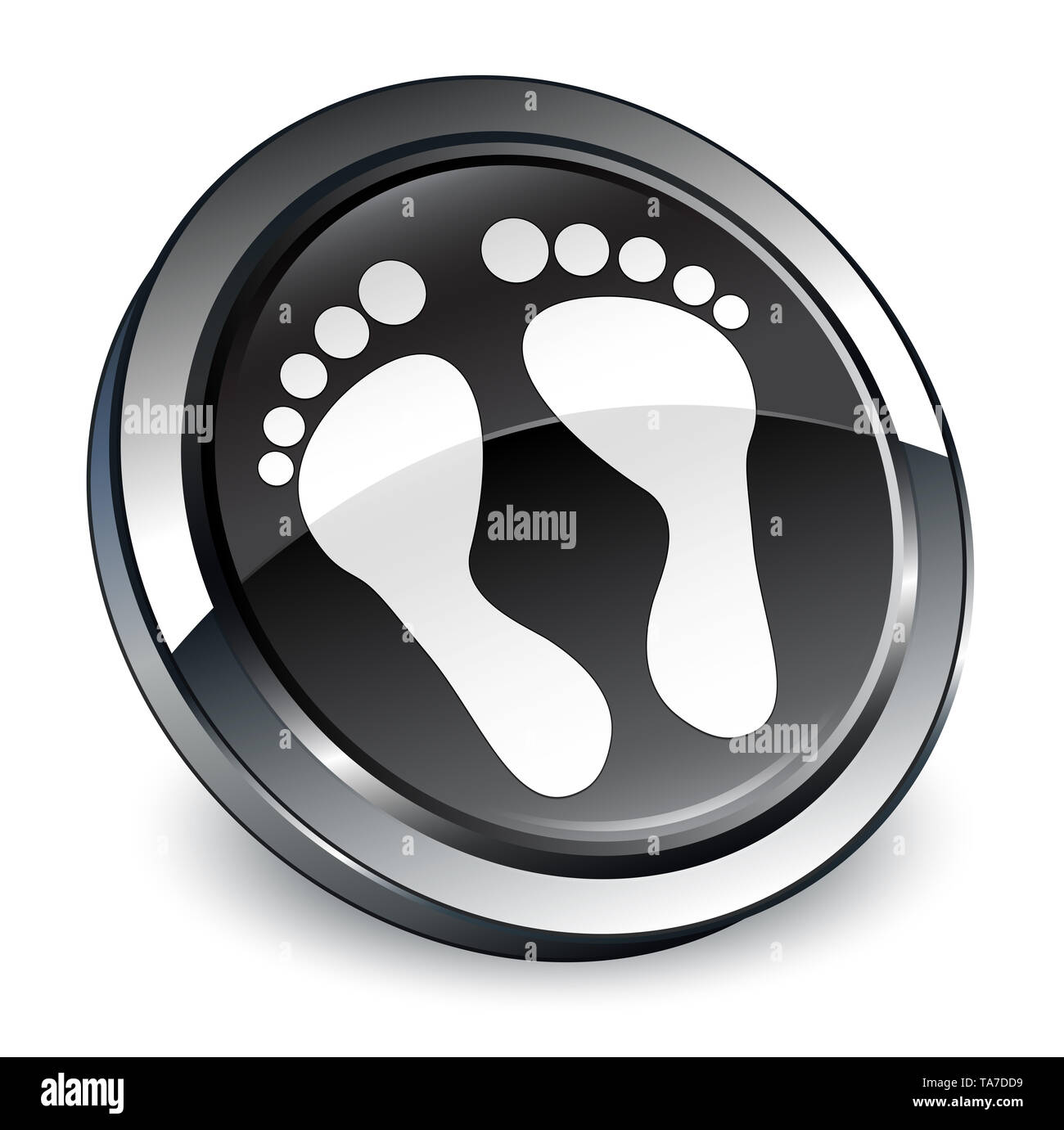 Footprint icon isolated on 3d black round button abstract illustration ...