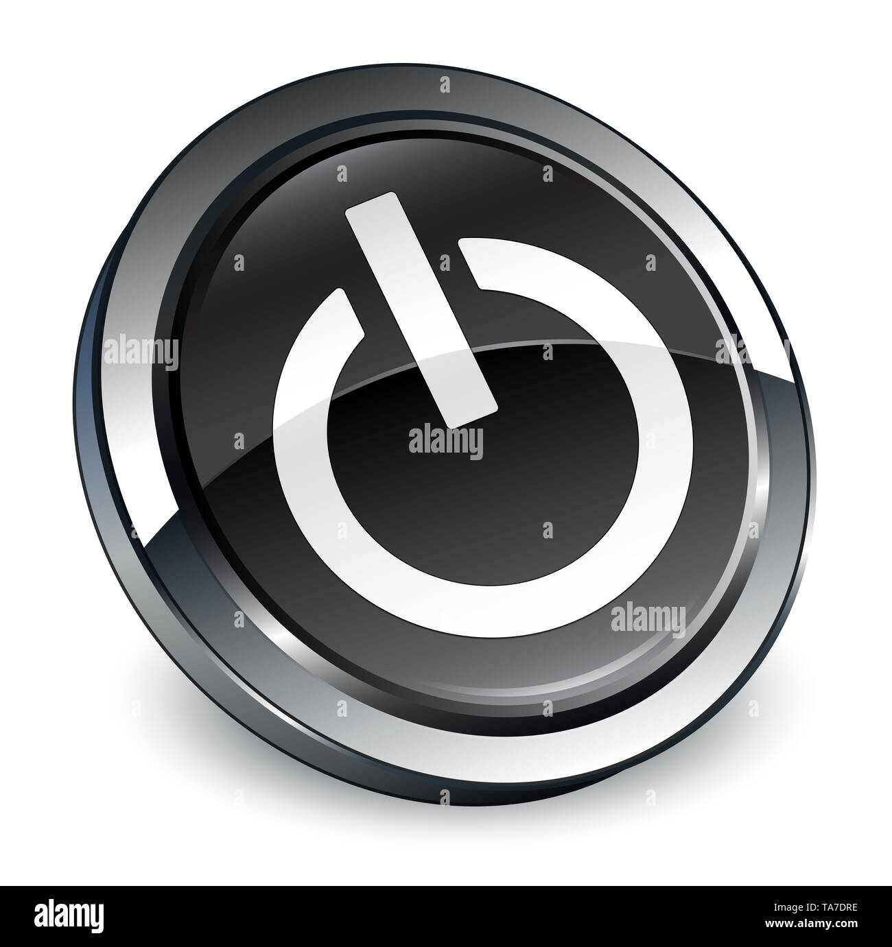 Power icon isolated on 3d black round button abstract illustration ...