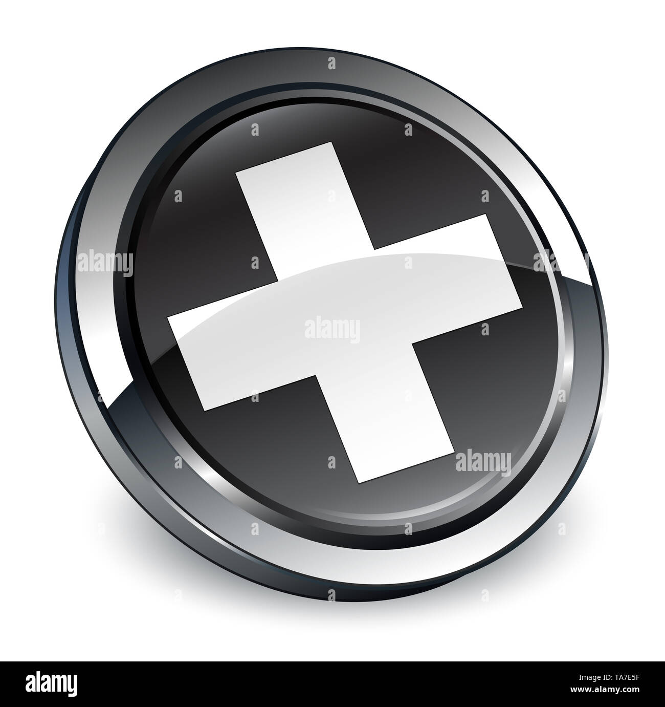 Plus icon isolated on 3d black round button abstract illustration Stock ...