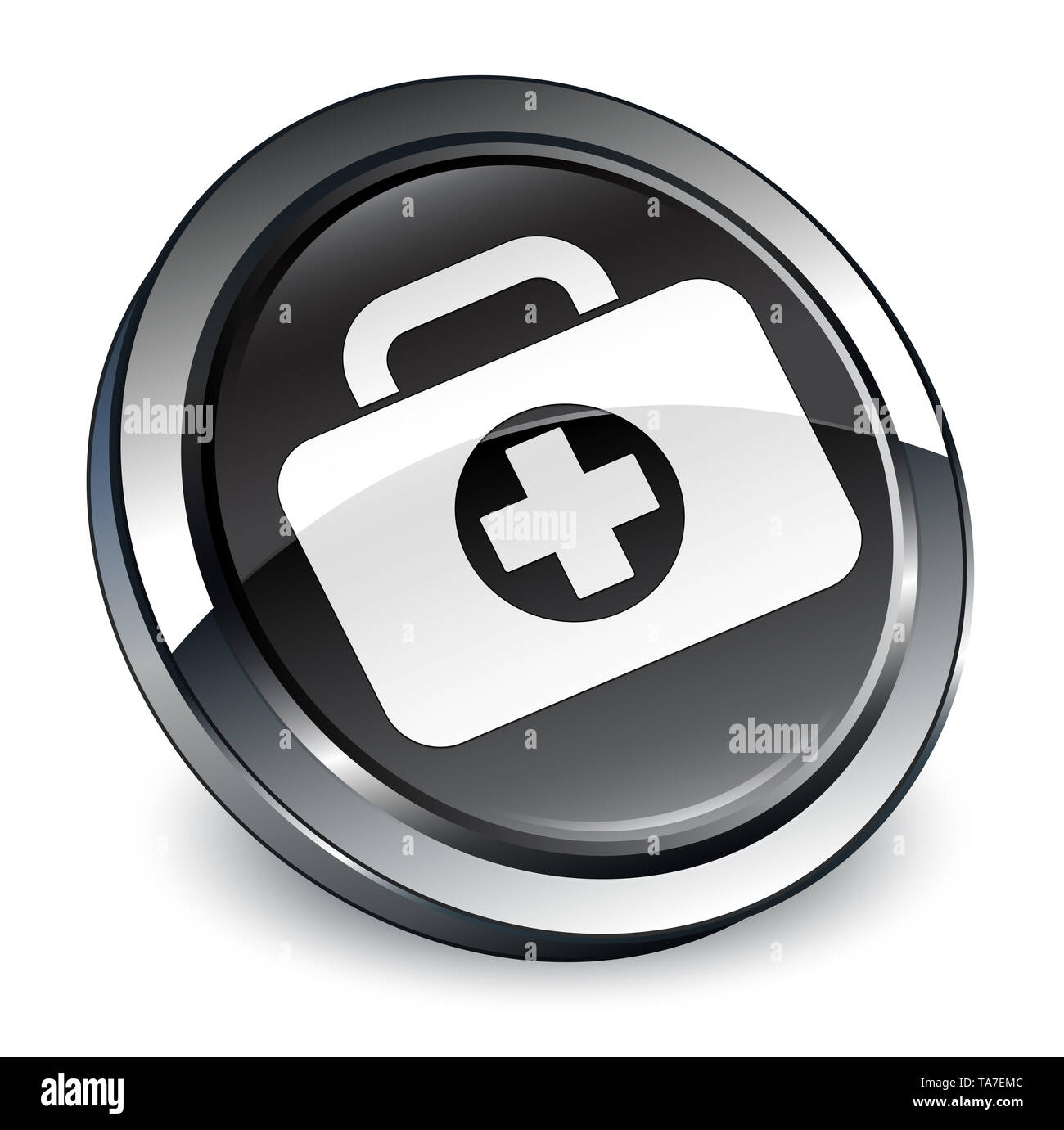 First aid kit bag icon isolated on 3d black round button abstract ...