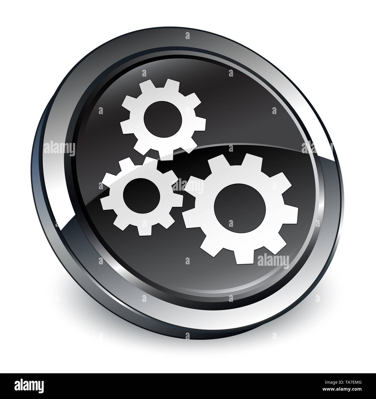 Gears icon isolated on 3d black round button abstract illustration ...