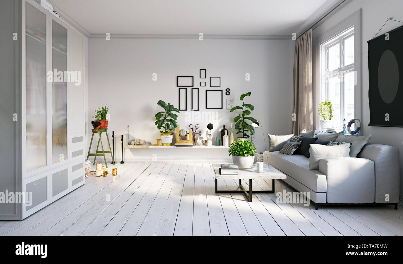 modern living interior design. 3d rendering concept Stock Photo - Alamy