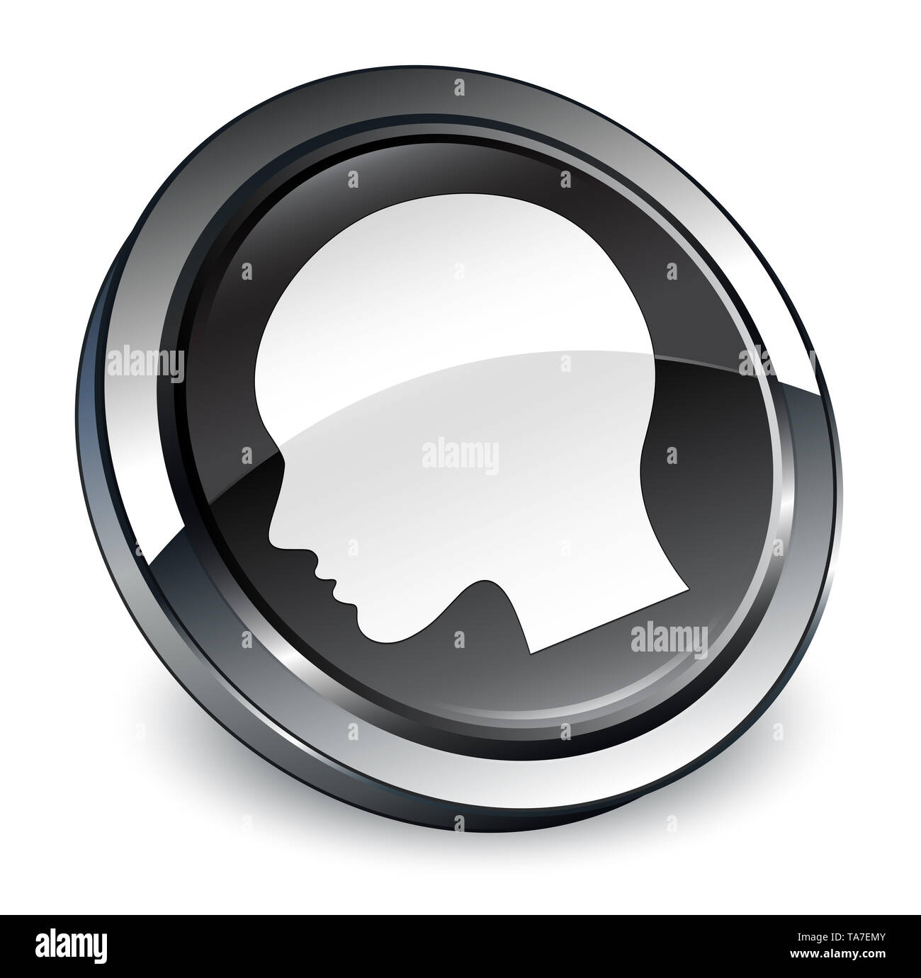 Head woman face icon isolated on 3d black round button abstract ...