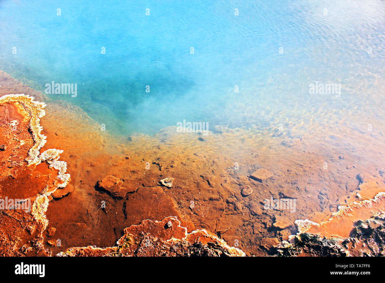 Inactive geyser hole with limescale at golden circle in Iceland Stock ...