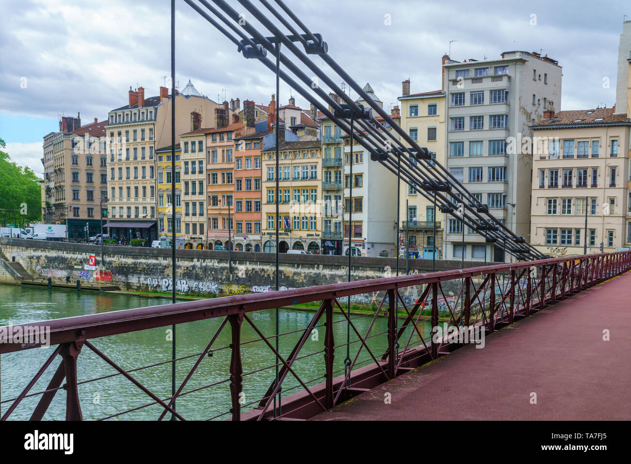 Lyon, France - May 09, 2019: The Saint-Vincent bridge, over the Saone ...