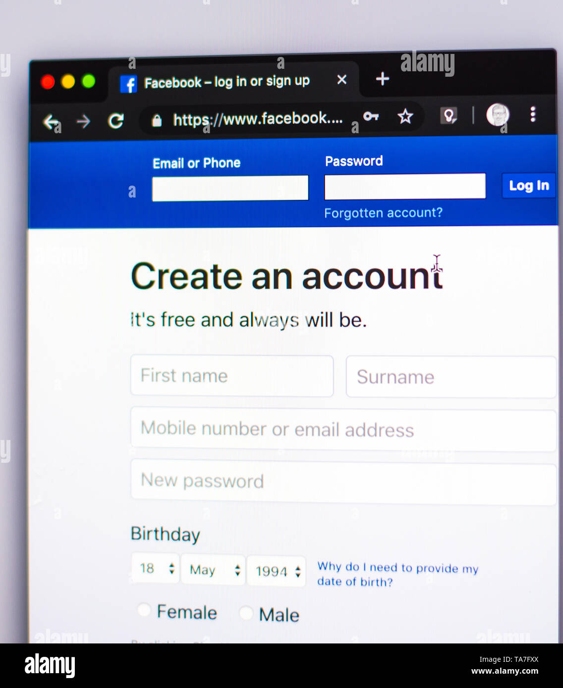 Facebook sign-in page Stock Photo - Alamy