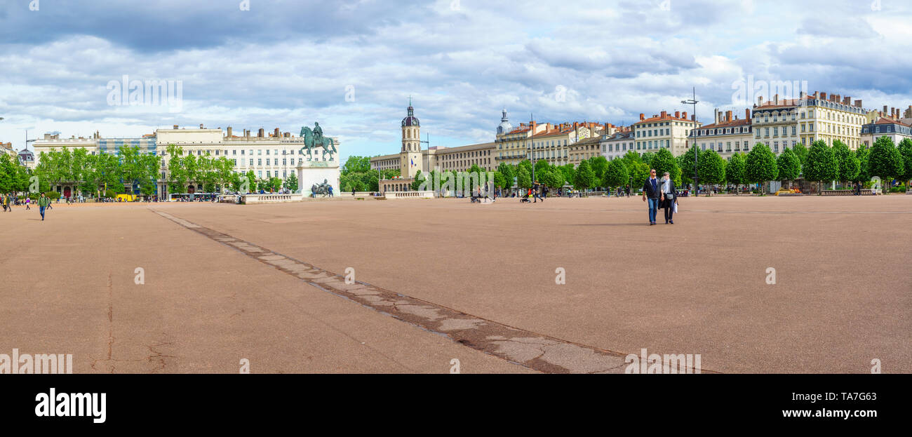 Lyon, France - May 09, 2019: Panoramic view of Place Bellecour square ...