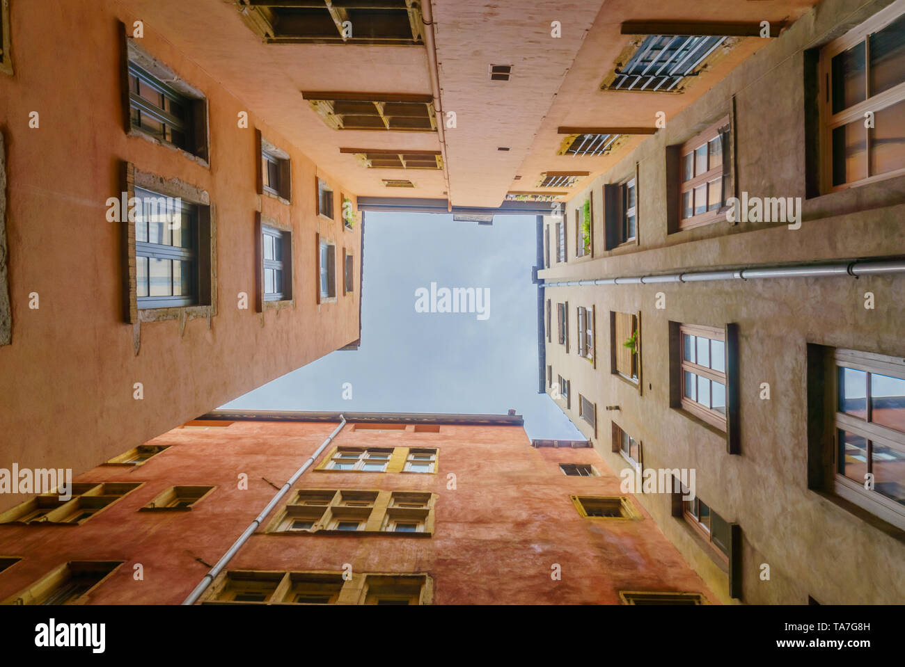 Lyon, France - May 10, 2019: Building above a Traboule passage, in Old ...