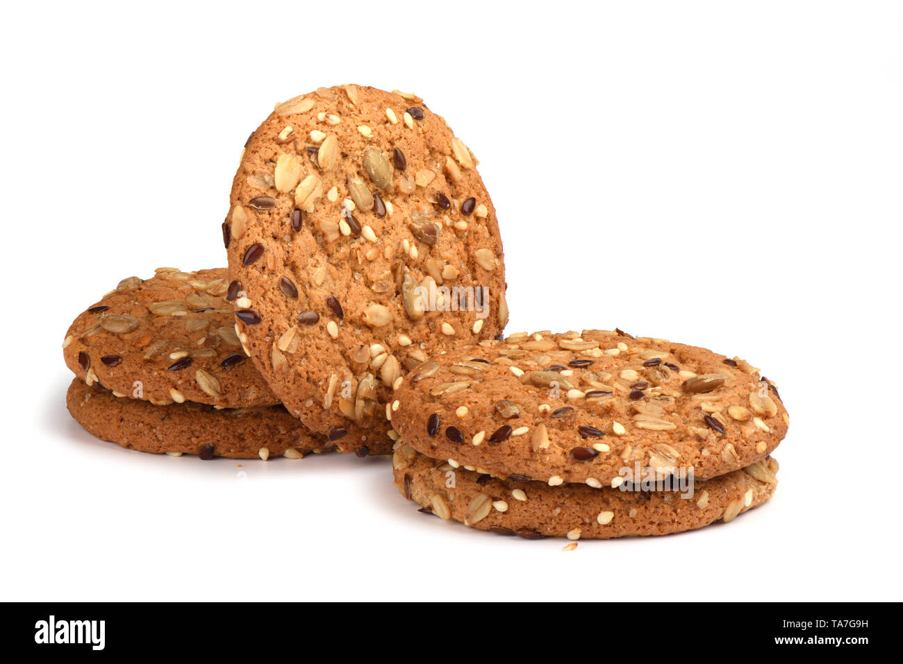 Oatmeal cookies with cereals isolated on white background. Sweet ...
