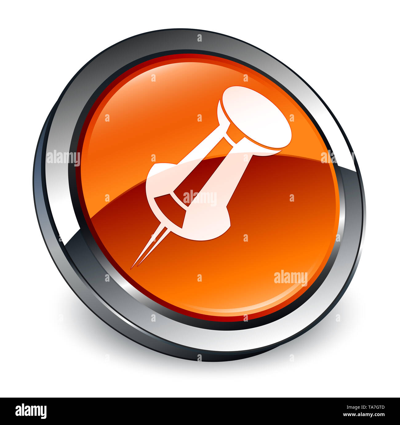 Push pin icon isolated on 3d brown round button abstract illustration ...